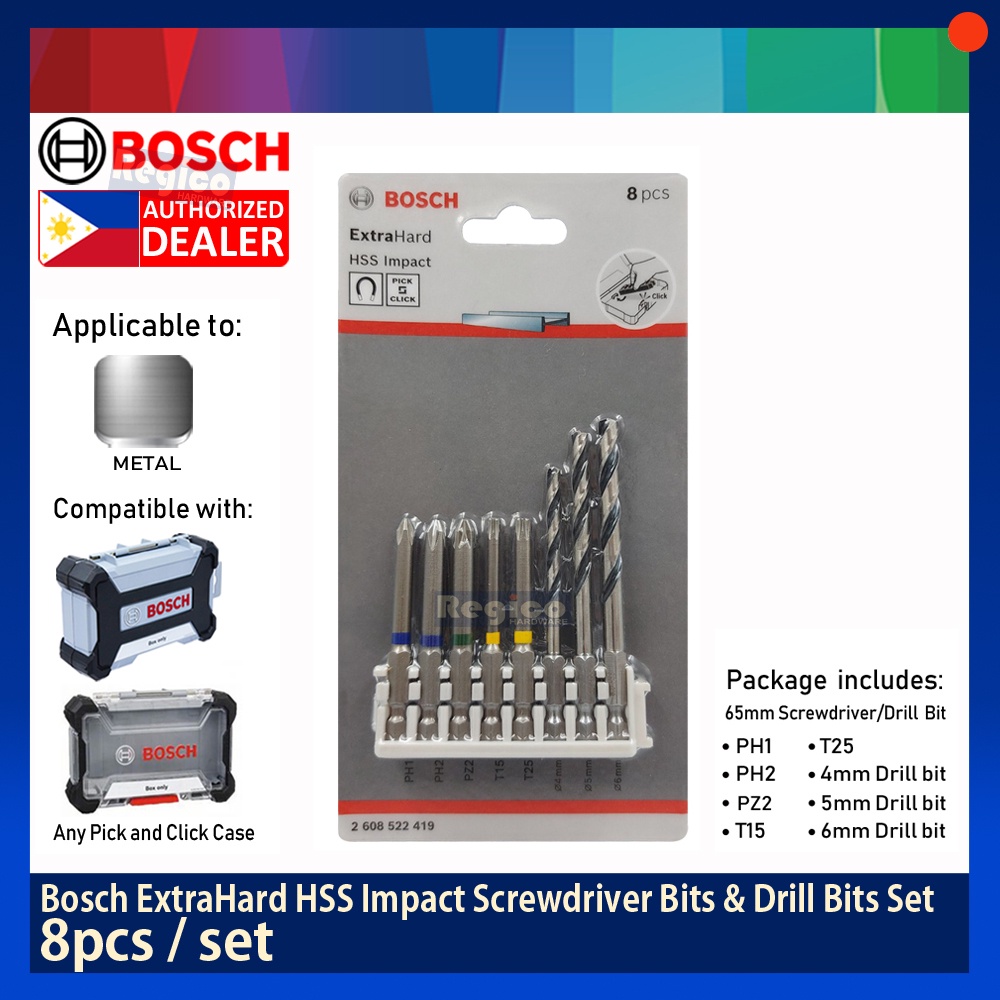 Bosch 8pcs ExtraHard HSS Impact Pick and Click Screwdriver Bits & Drill ...
