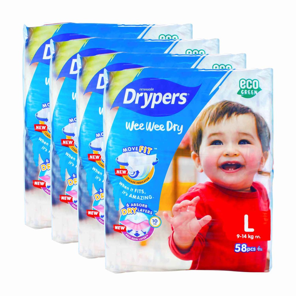 Drypers Wee Wee Dry Large 58 pack of 4 | Shopee Philippines