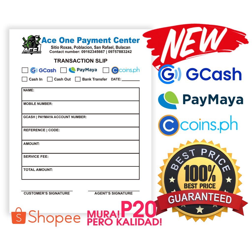 G-C@SH and P@YMAYA Cash-in Cash-out Transaction Slip | Shopee Philippines