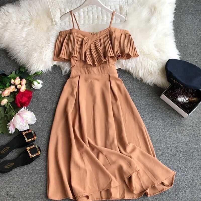 Fashionable Elegant Marimar Pleated Cold-offshoulder Maxi Casual Formal ...
