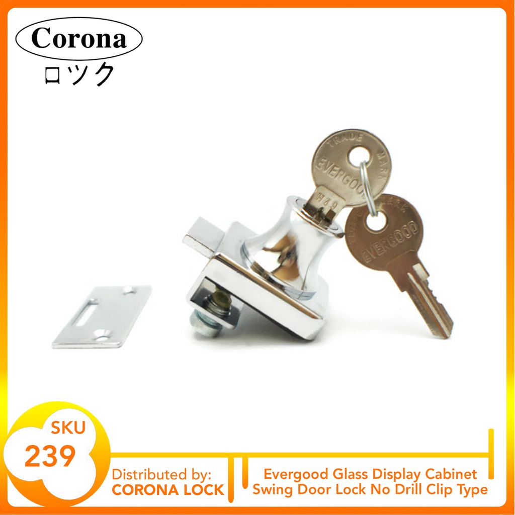 Glass Display Cabinet Swing Door Lock No Drill Clip Type | Shopee ...