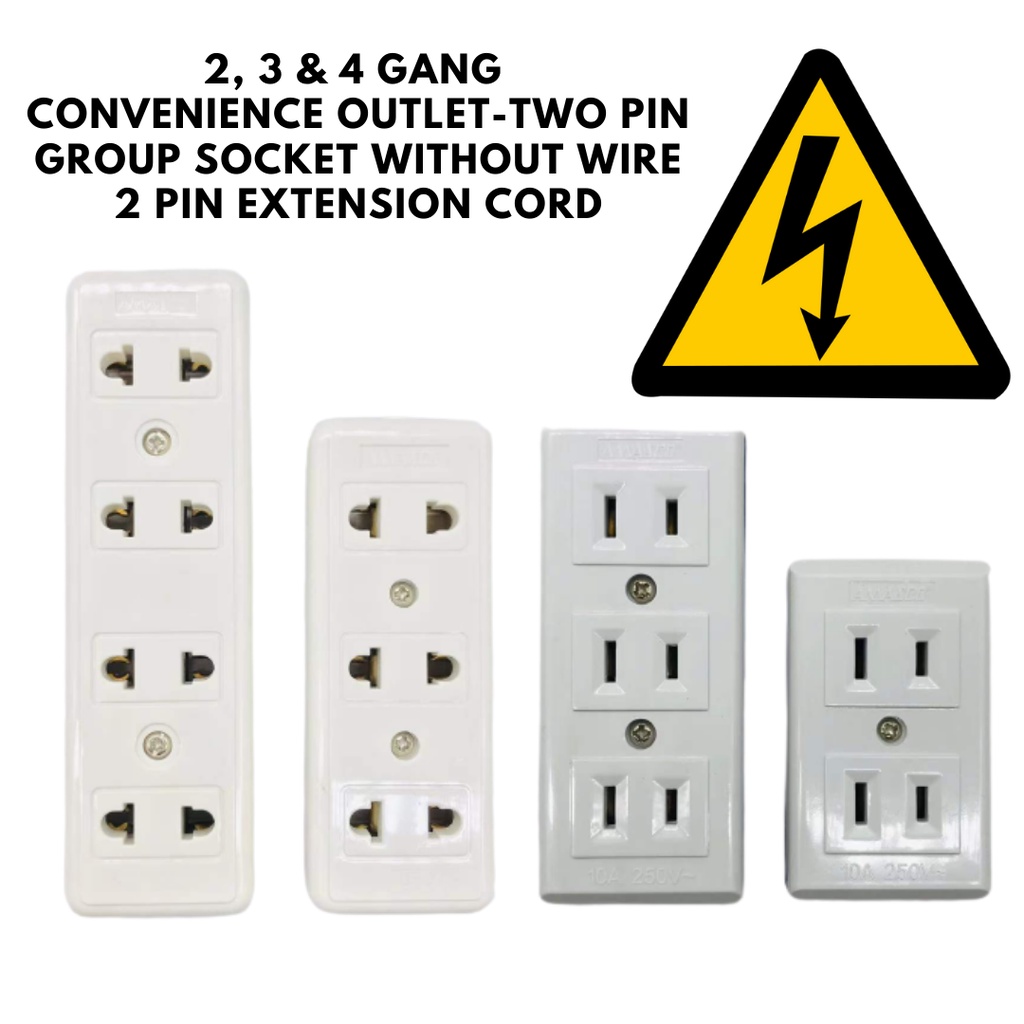 AKT Universal Outlet 2, 3 and 4 Gang Convenience Outlet, 2 Pole Outlet, Electrical Outlet 10A ...