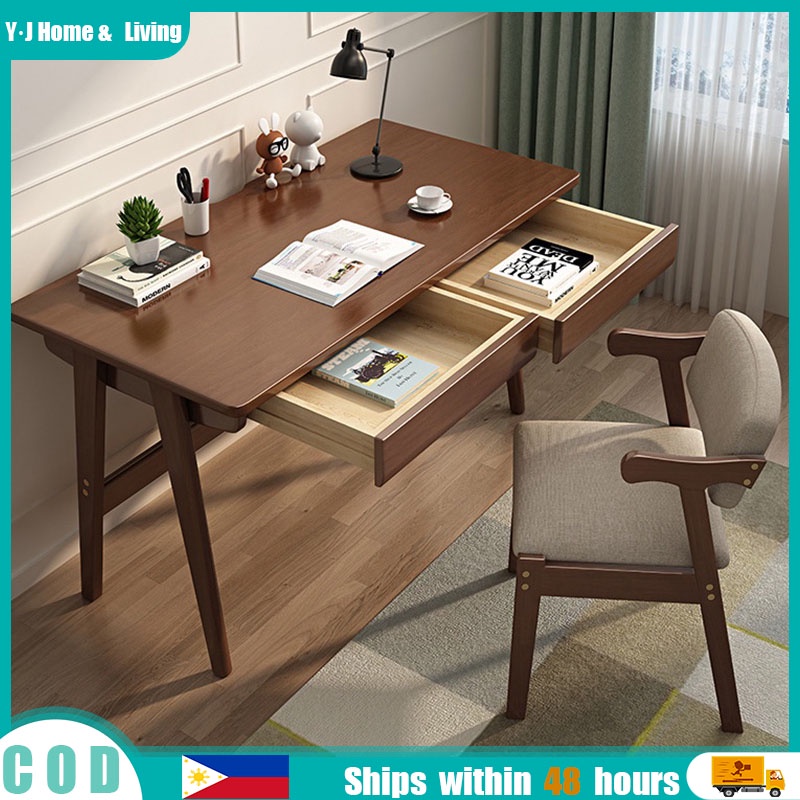 Solid Wood Computer Desk Brown Study Desk Home Office Work Desk With ...