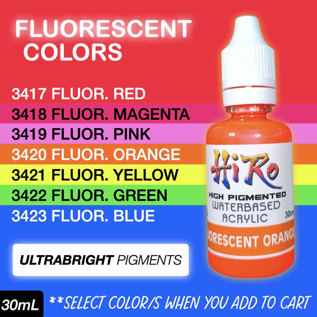 Fluorescent Colors by Hiro Paints Ultrabright Acrylic Hobby Paint (30ml ...