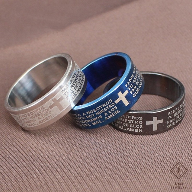 Stainless Steel Croos Ring Bible Verse Band Ring Women Men Jewelry Gift ...