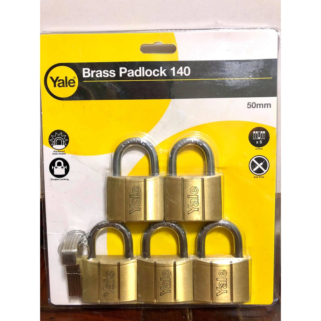 YALE Brass Padlock V140 Set of 5 Avail in 40mm and 50mm | Shopee ...
