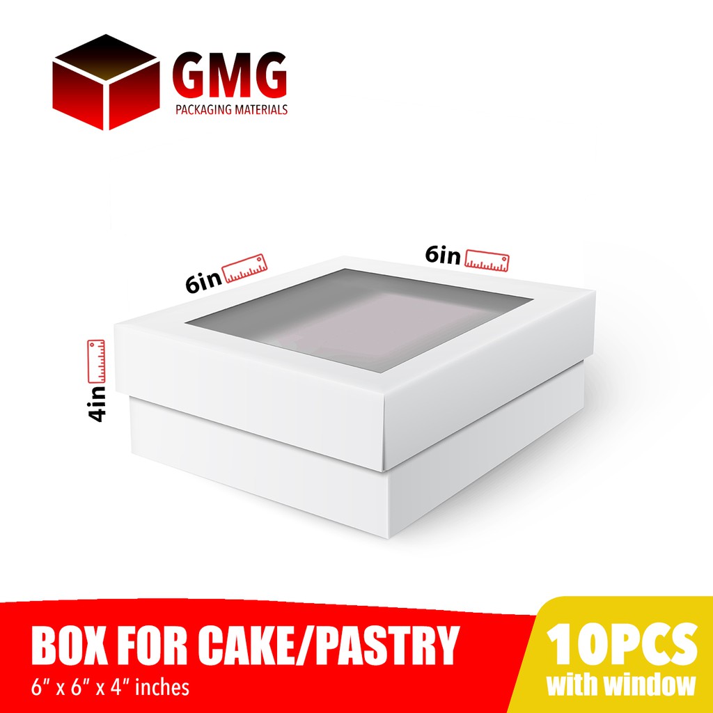 GMG Cake Pastry Box Easy Assembly w/Window 6 x 6 x 4 inches Cover and ...