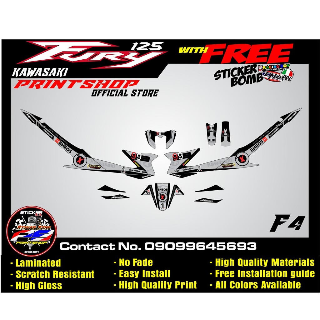 FURY 125 kawasaki Sticker Decals Full Set Quality and Durable Print ...
