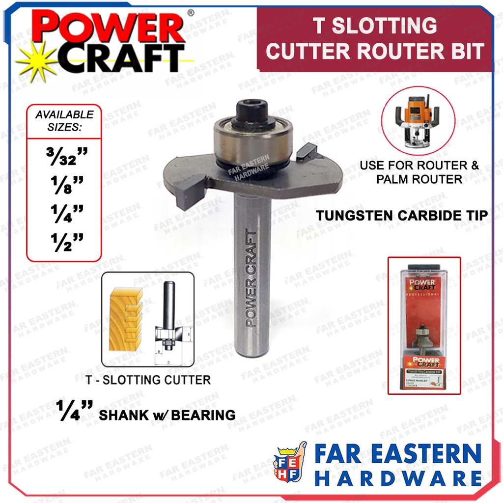 POWERCRAFT TCT T Slot Slotting Cutter Router Bit 1/4" Shank 3/32” 1/8 ...