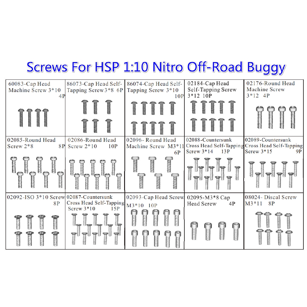 Screws For HSP 1:10 RC 4WD Electric Power Off-Road Buggy | Shopee ...