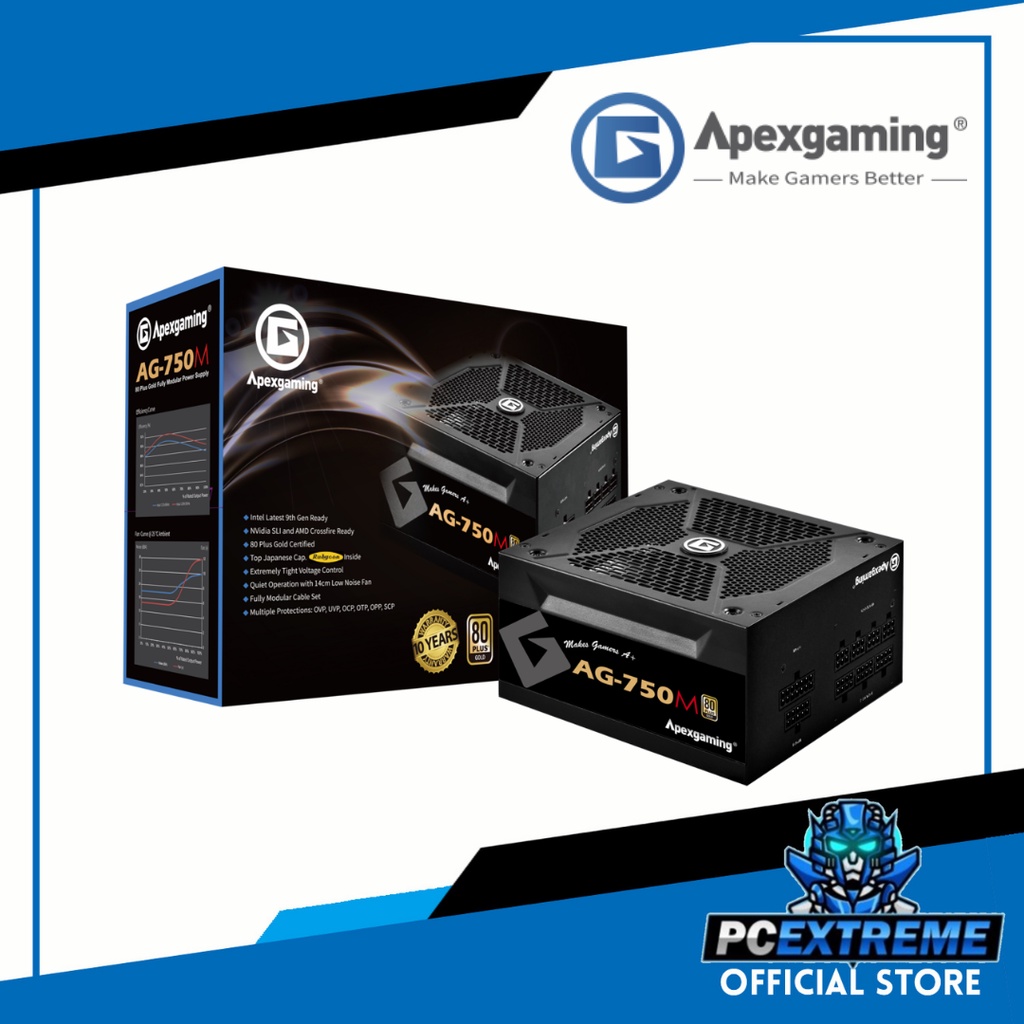 Apexgaming AG-750M 750Watt 80 Plus Gold Fully Modular Power Supply ...