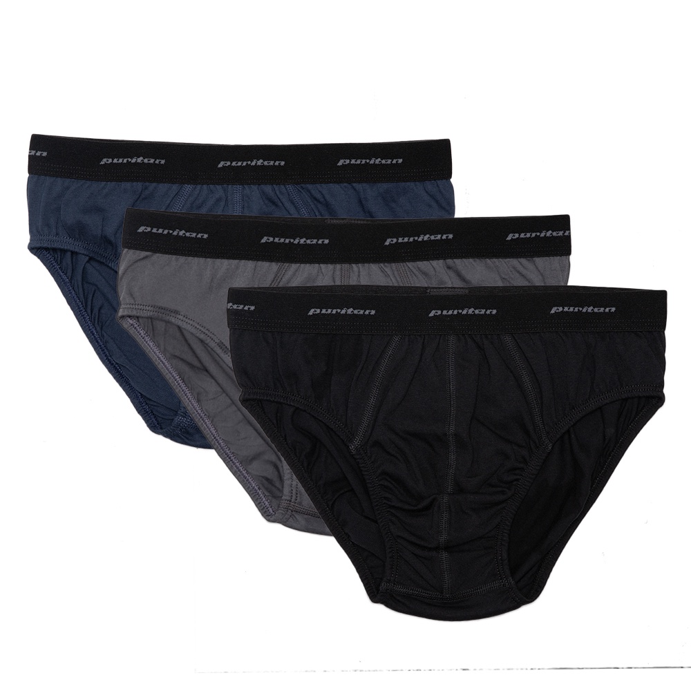 Puritan Men's Super Hip Brief Style 551/3 ( Pack of 3 ) Blue/Black/Gray ...