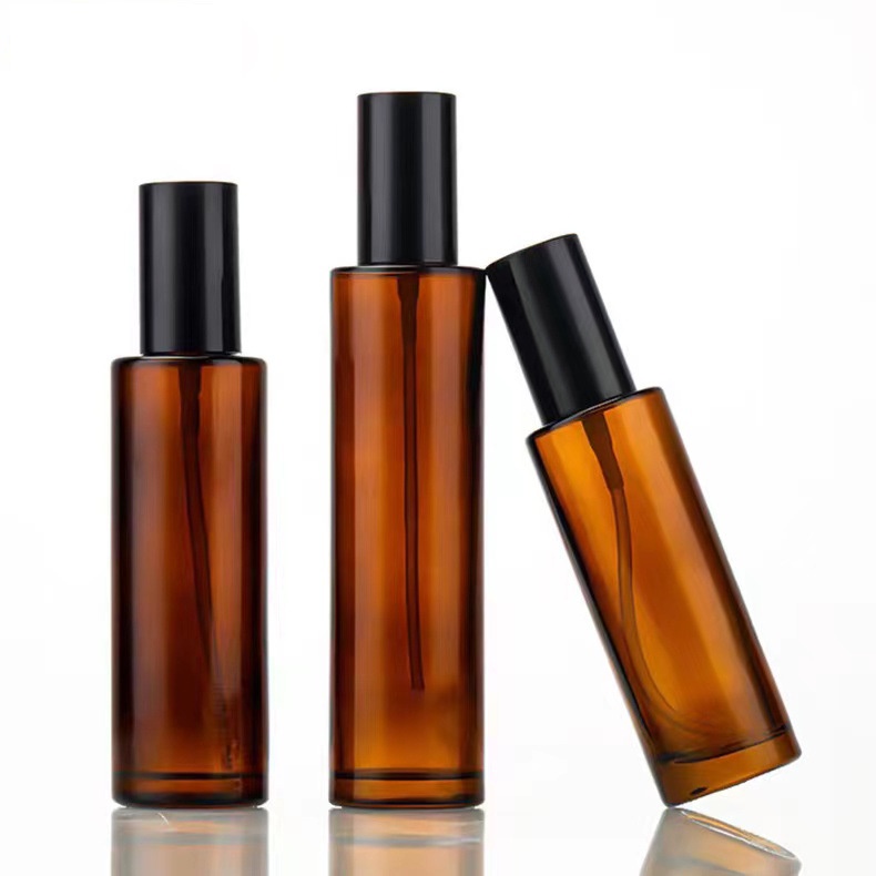 Black cap Brown glass spray bottle lotion glass travel portable ...