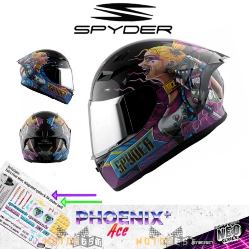 SPYDER Phoenix+ Neo Series Ace (Harley) Fullface Helmet + FREE Extra ...