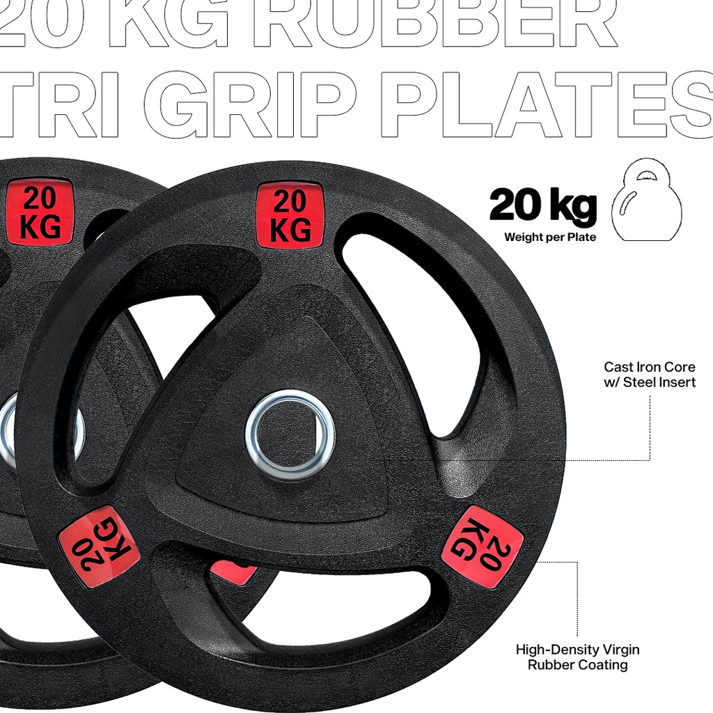 20kg (PAIR / 2 PCS) Rubber Tri Grip Olympic Plate | Rubber Coated ...