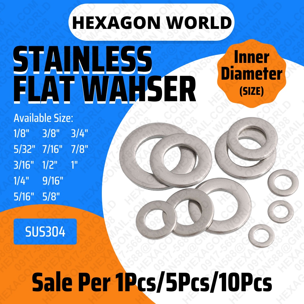 Stainless 304 Flat Washer 1/8" 5/32" 3/16" 1/4" 5/16" 3/8" 7/16" 1/2" 9 ...