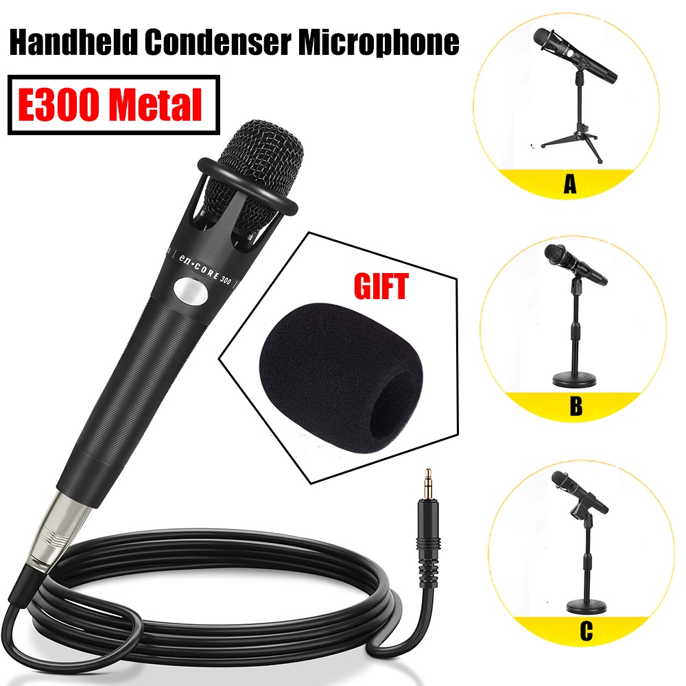 E300 Handheld Condenser Microphone Wired Mic Handheld Mic with Desktop ...