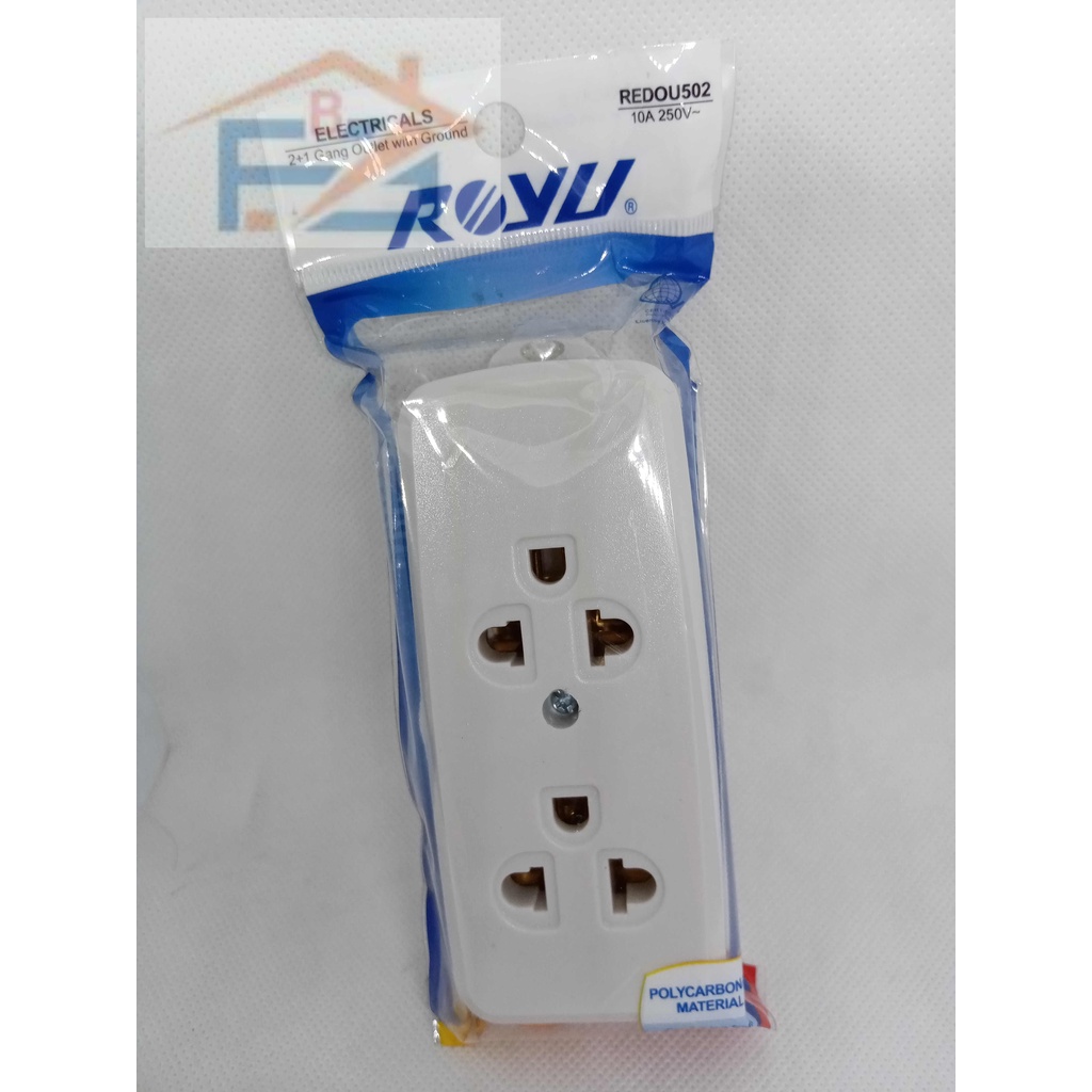 ROYU 2+1 Gang Convenience Outlet with Ground REDOU502 10A-250V | Shopee ...