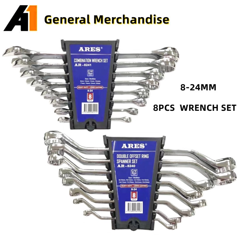 A1 8-24mm 8 Pcs ARES Tools Set Combination Wrench Set Double Ring Offset Spanner Back Wrench Set ...