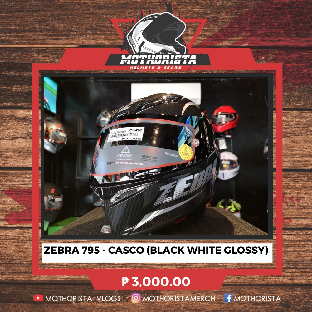 Zebra 795 Casco - Black White Glossy | Shopee Philippines