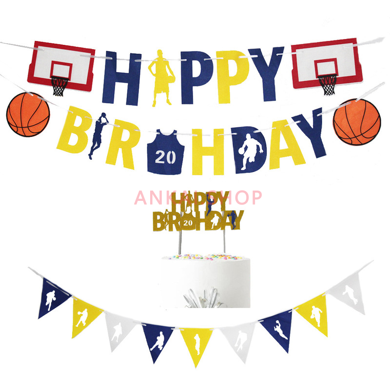 Sports Theme Happy Birthday Cake Topper NBA Basketball Banner Felt ...