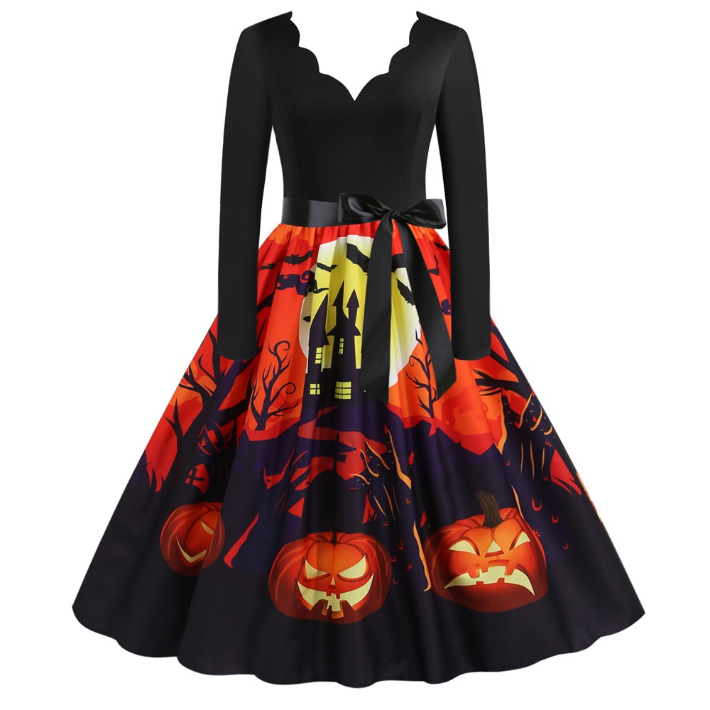 2021 Halloween Costume Party Dress Long Sleeve Deep V-neck Vintage ...