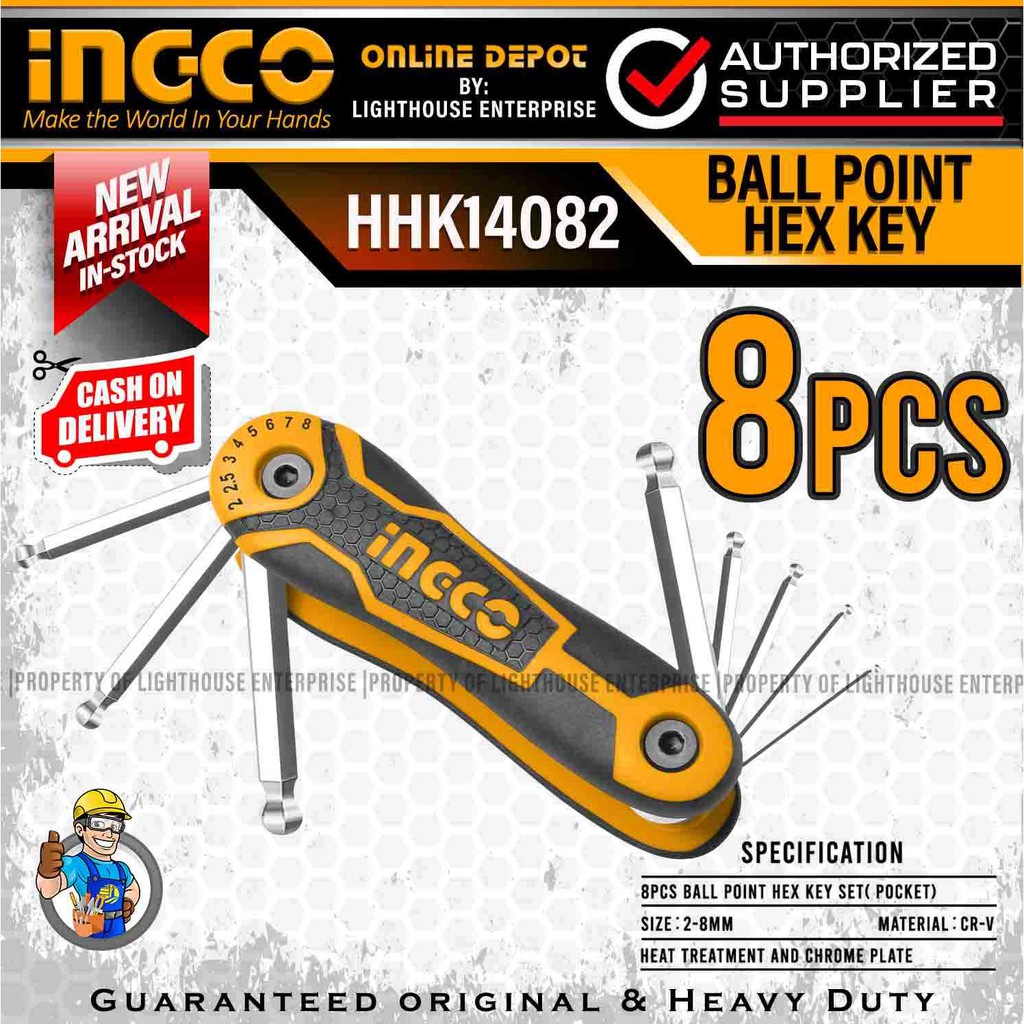 INGCO 8pcs Ball Point Hex Key Set - Pocket (HHK14082) *LIGHTHOUSE ...