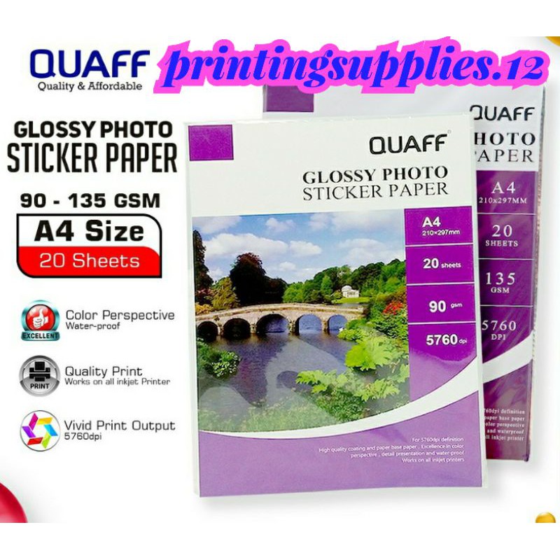 QUAFF GLOSSY PHOTO STICKER PAPER 90gsm/135gsm | Shopee Philippines