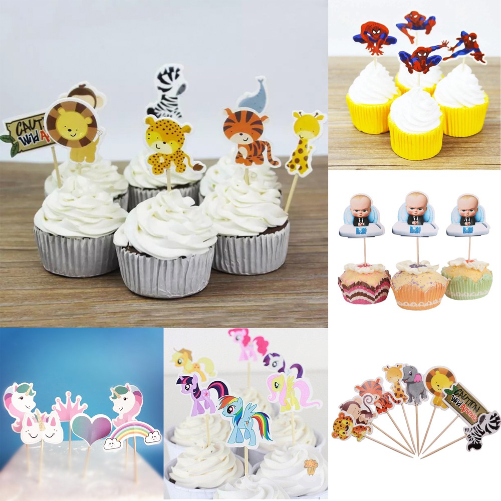 24pcs/Set Cupcake Toppers Cute Cartoon Toothpick Theme Cake Dessert ...