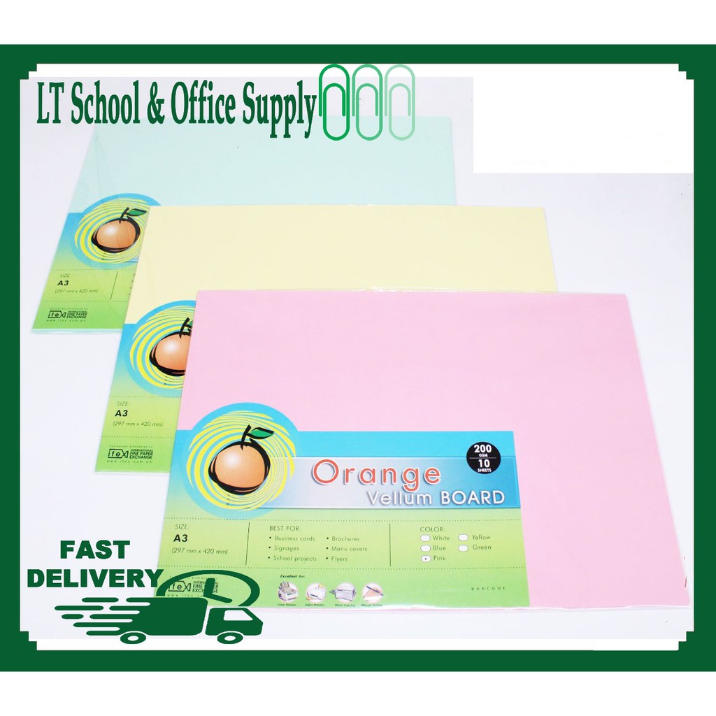 10 Sheets Orange Vellum Board Colored Specialty Board 200gsm size A3 ...