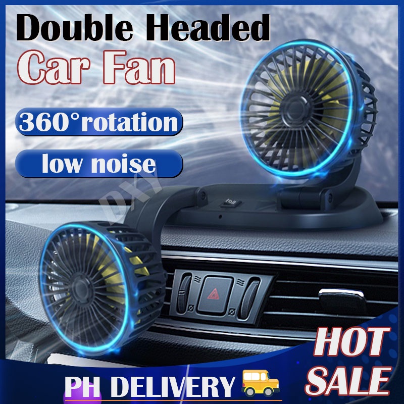 USB Electric Auto Fan 5v12v/24v 360 Degree Rotating Auto Dual Head Fan ...