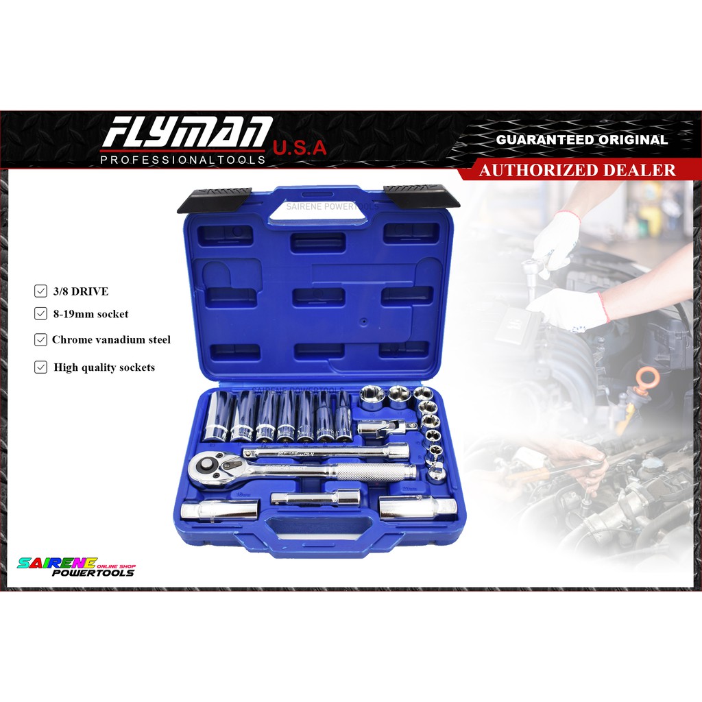 Flyman USA 3/8 Dr. Socket Set (19pcs & 21pcs) | Shopee Philippines