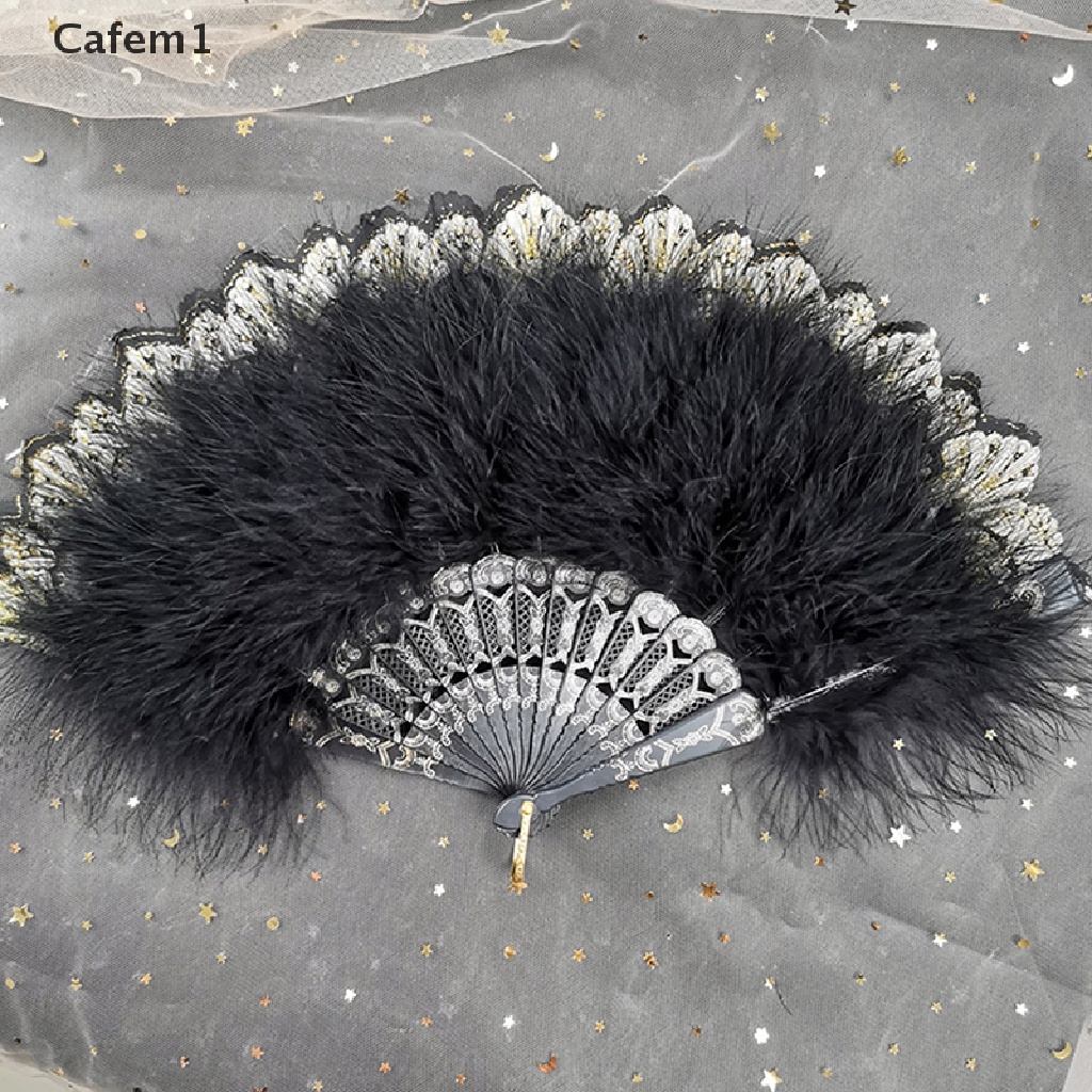 Cfph Lolita Feather Folding Fan Fairy Dark Gothic Court Dance Wedding ...