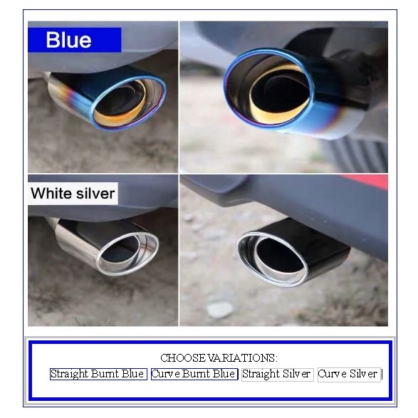 HANDTOOLS Muffler Tip Car Auto Burnt Blue or Silver Straight/Curved ...