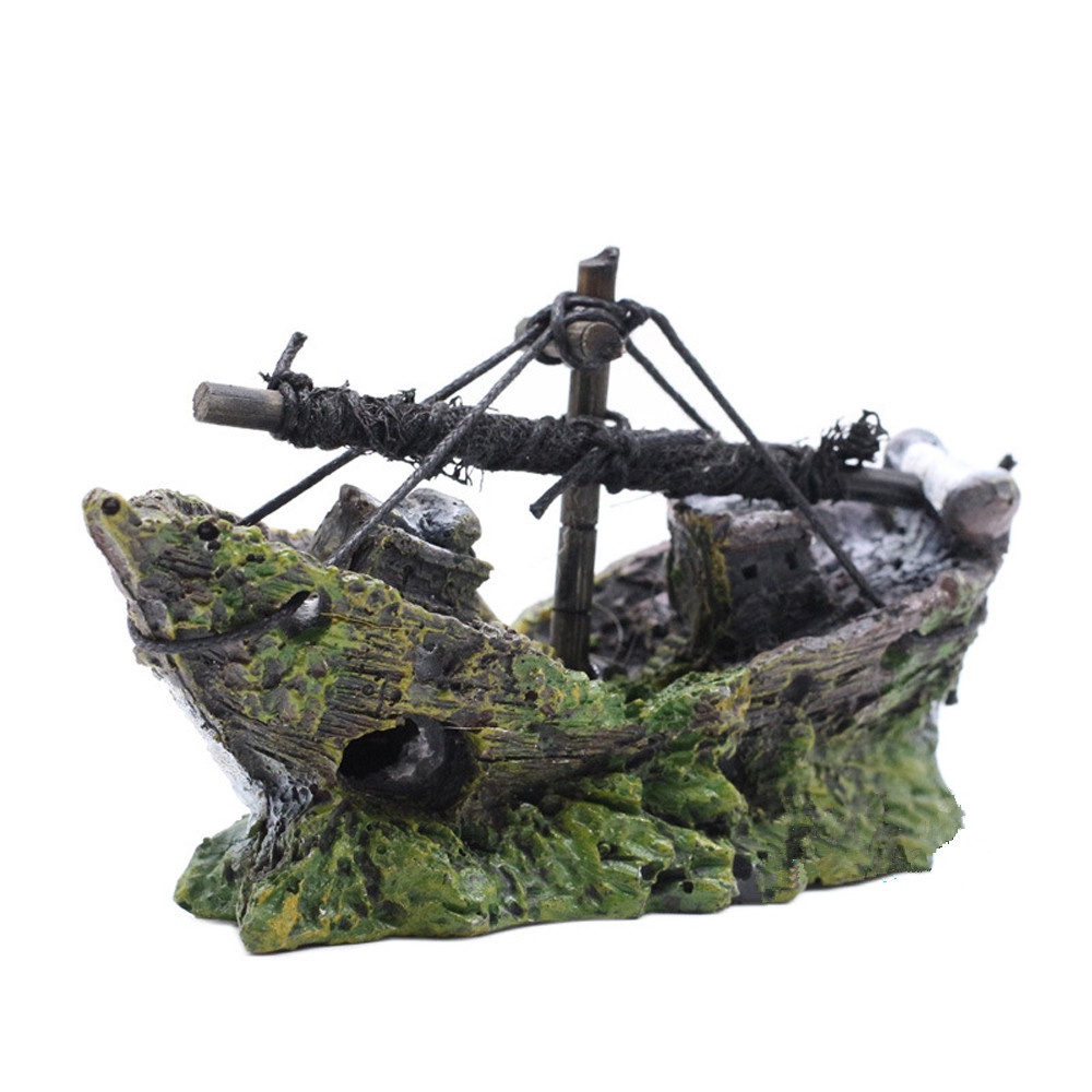 Aquarium Ornament Wreck Sunk Ship Landscape Sailing Boat Resin Cave ...