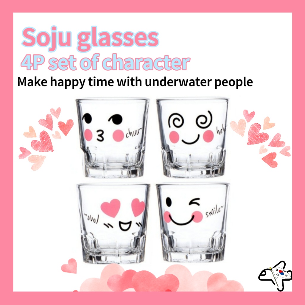 Korean Soju glass/ 4P Set/Shot Glass/Best Selling Shot Glass in Korea/4P set of character soju ...