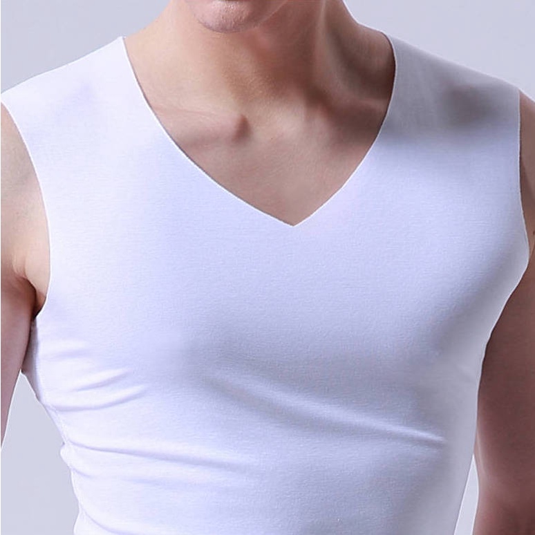 Men'S Seamless V-neck Body fit Vest Tanks Top Plain Muscle Basic Wear ...