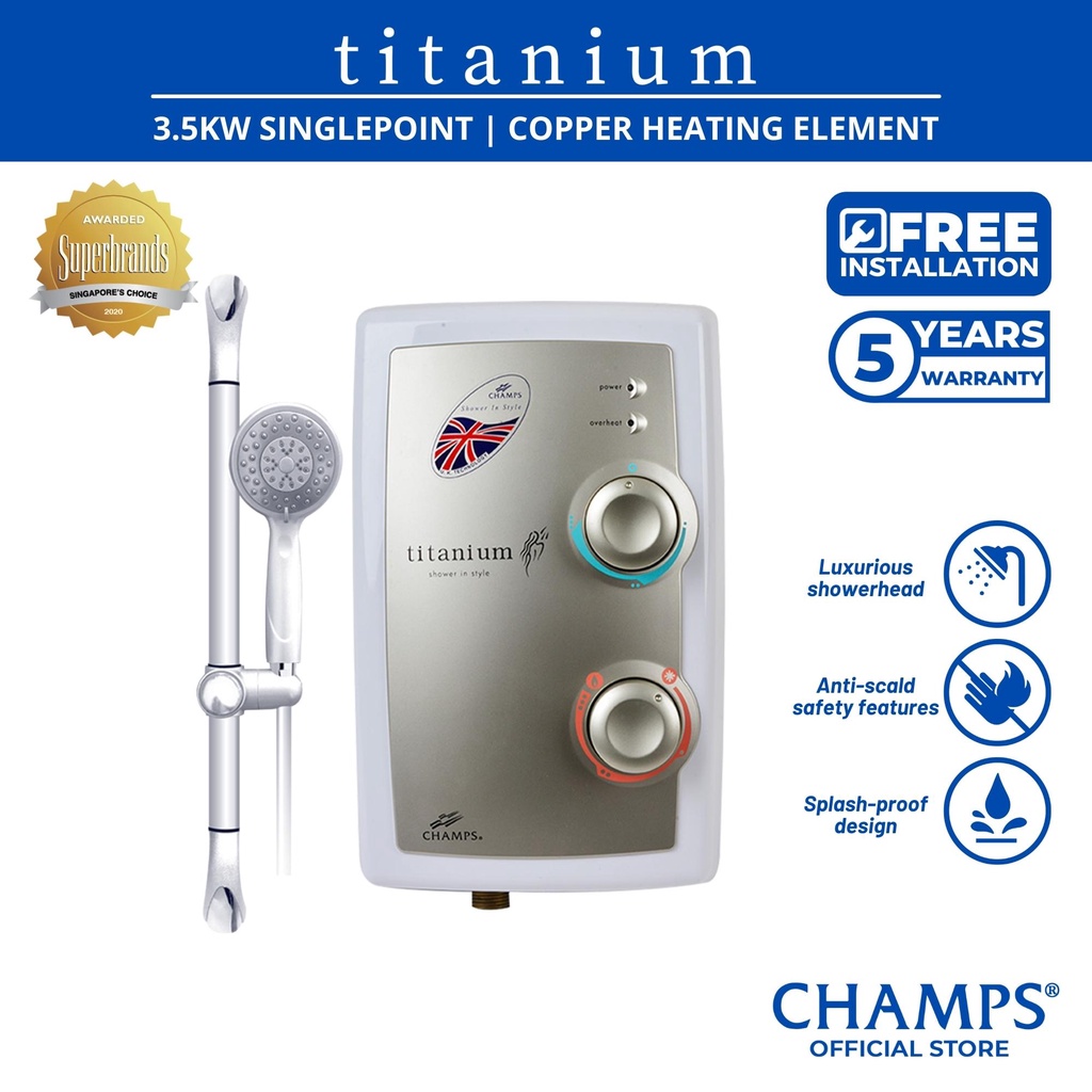 Champs Titanium 3.5Kw Singlepoint Instant Water Heater (White/Gold ...
