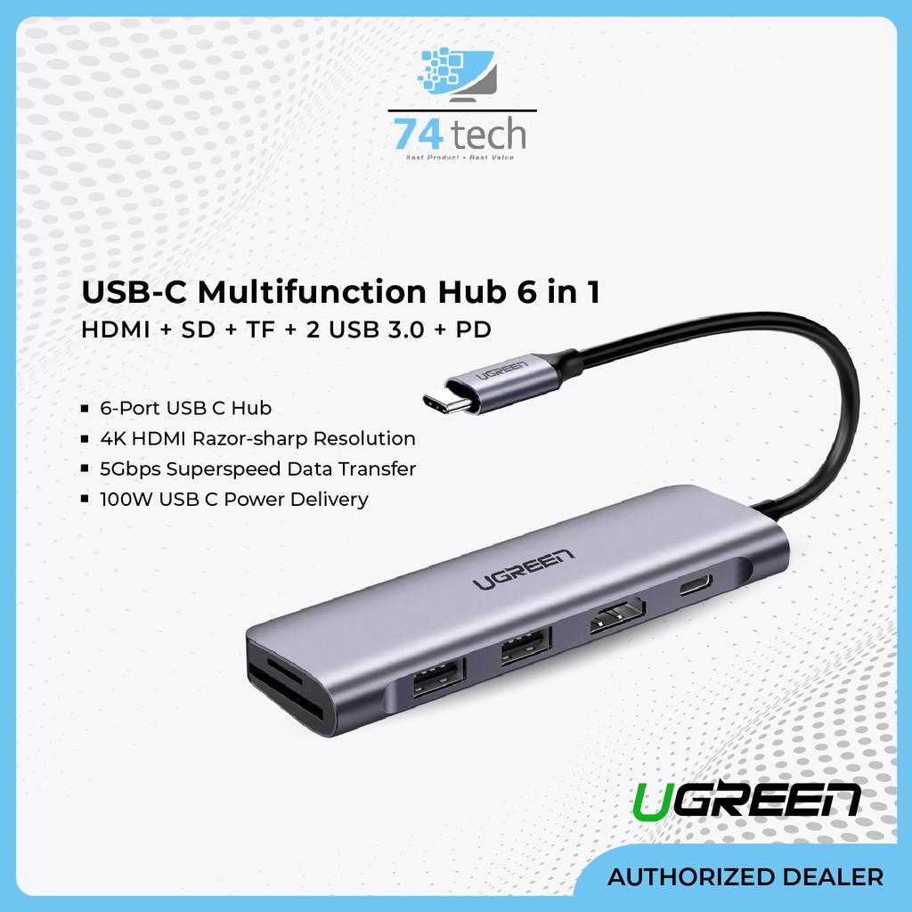 UGREEN USB-C Multifunction Hub 6 in 1 (HDMI + SD + TF + 2 USB 3.0 + PD ...