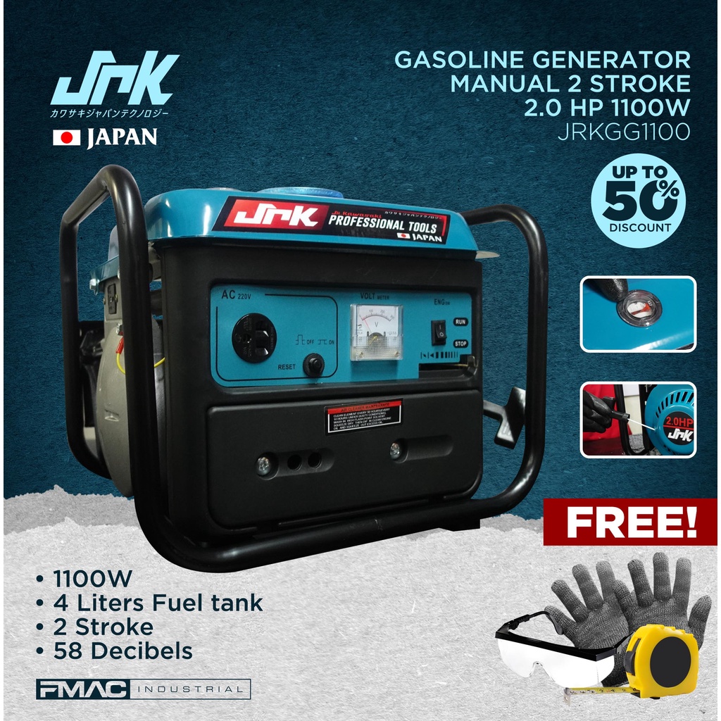 JRK JAPAN Gasoline Generator 2.0 HP 2 Stroke OHC 1100W 4L Fuel Cap ...