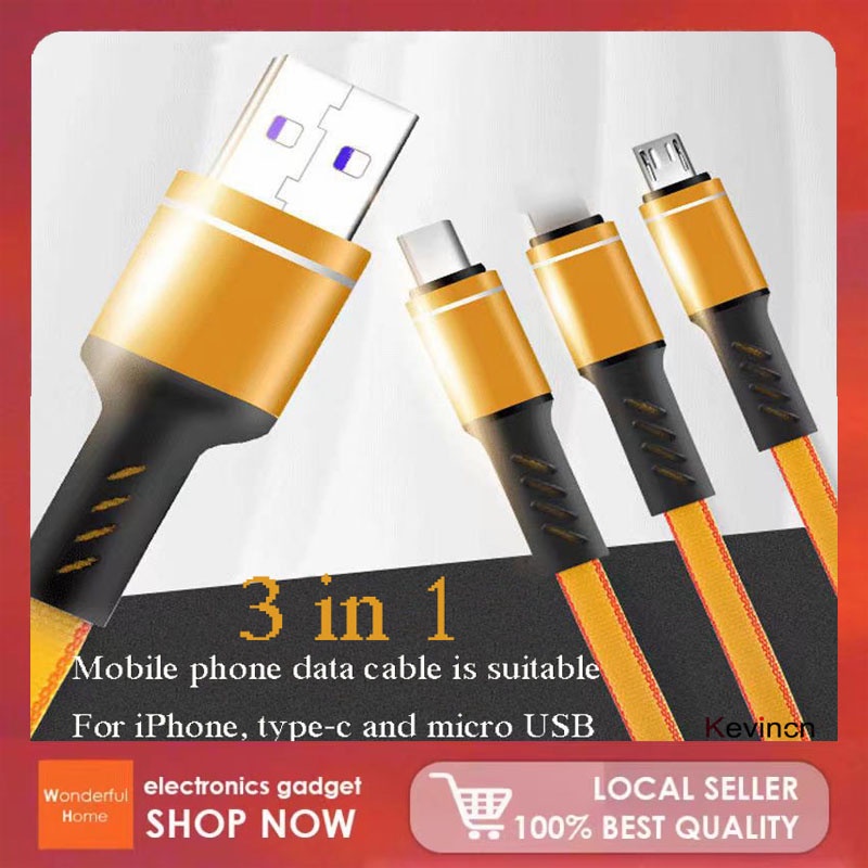 KEvincn 100W Super Fast Charger Cable 6A 3 in 1 Charger Cable Micro USB ...