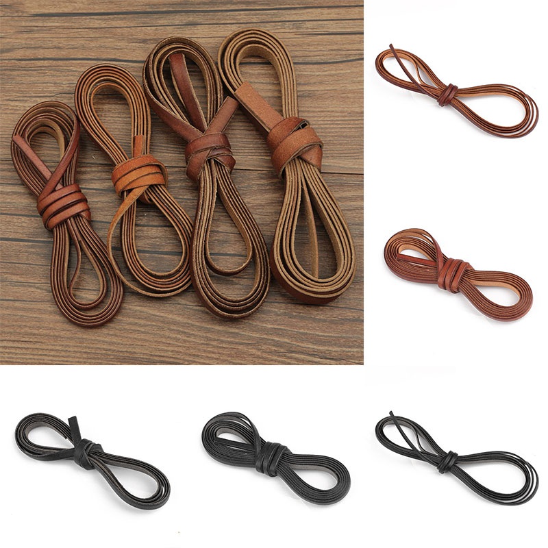 2m Vintage Genuine Cowhide Leather Cord Strip Flat Strap Rope String ...