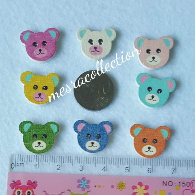 Wood button bear butang kayu bear pelbagai warna cantik comel menarik ...