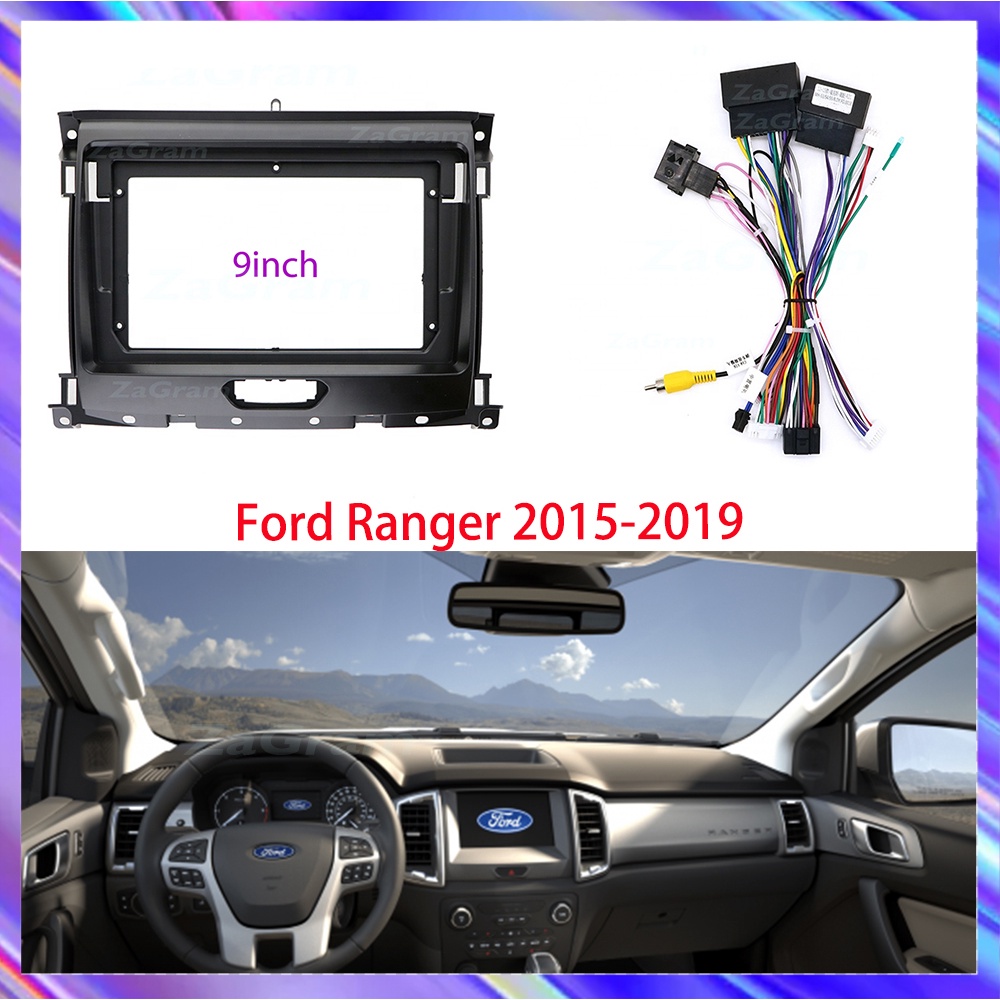 For Ford Ranger 2015-2019 9 Inch 2 Din Car Fascia Frame Cable Panel Cd ...