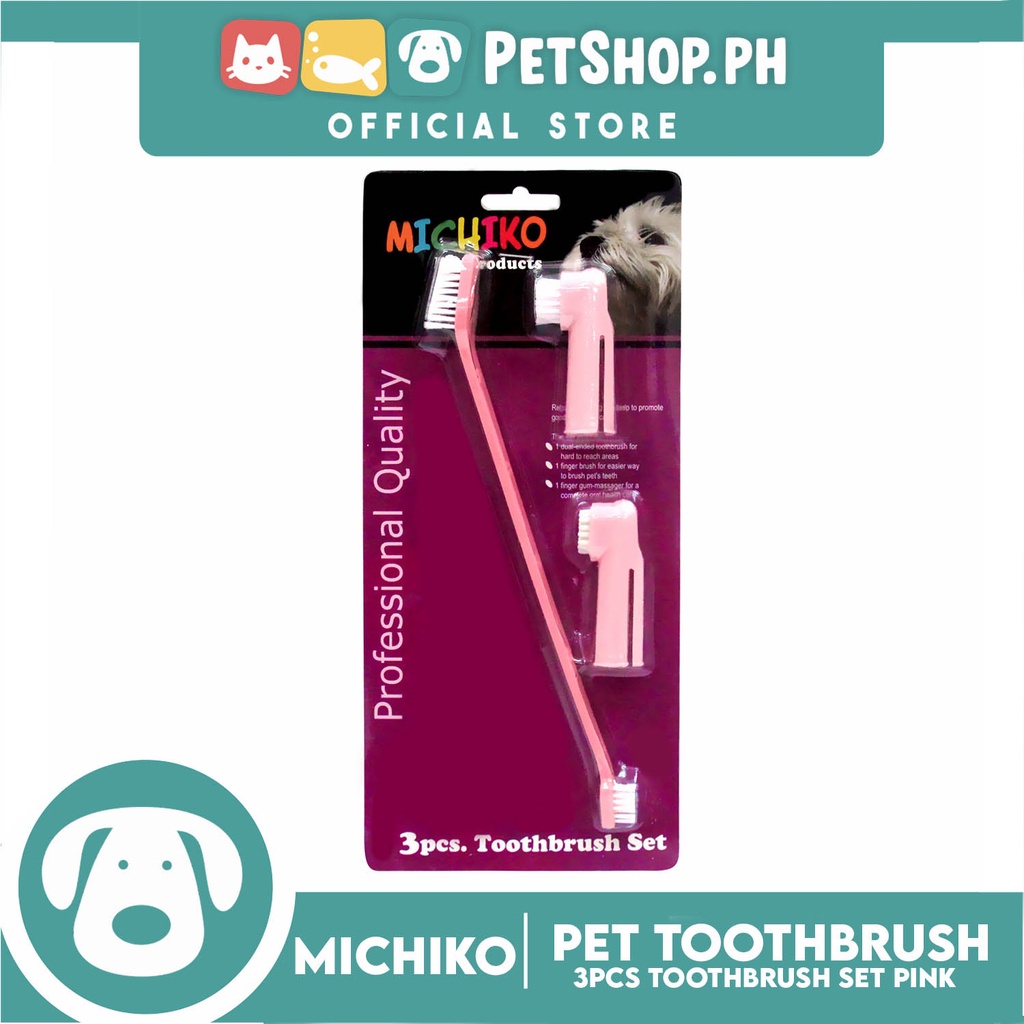 Michiko 3pcs Pet Toothbrush Set (Pink) Pet Finger Brush, Pet Finger Gum ...