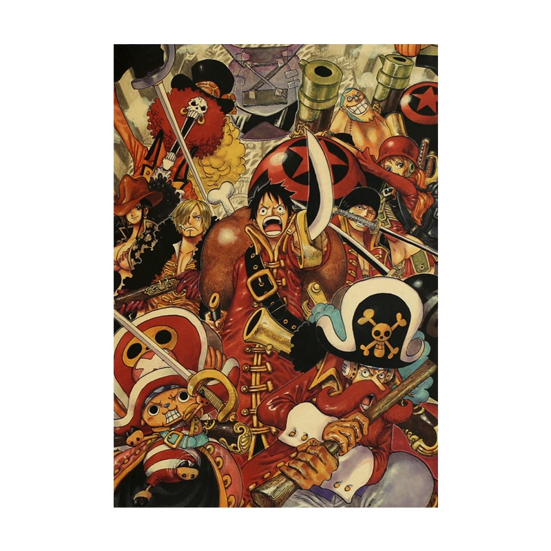 Anime ONE PIECE POSTER Straw Hat Pirates Family portrait Vintage kraft ...