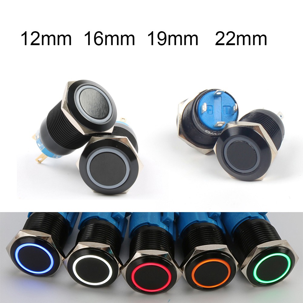 Black 12mm 16mm Electronics Chrome Pin Foot Led Light Metal Push Button ...