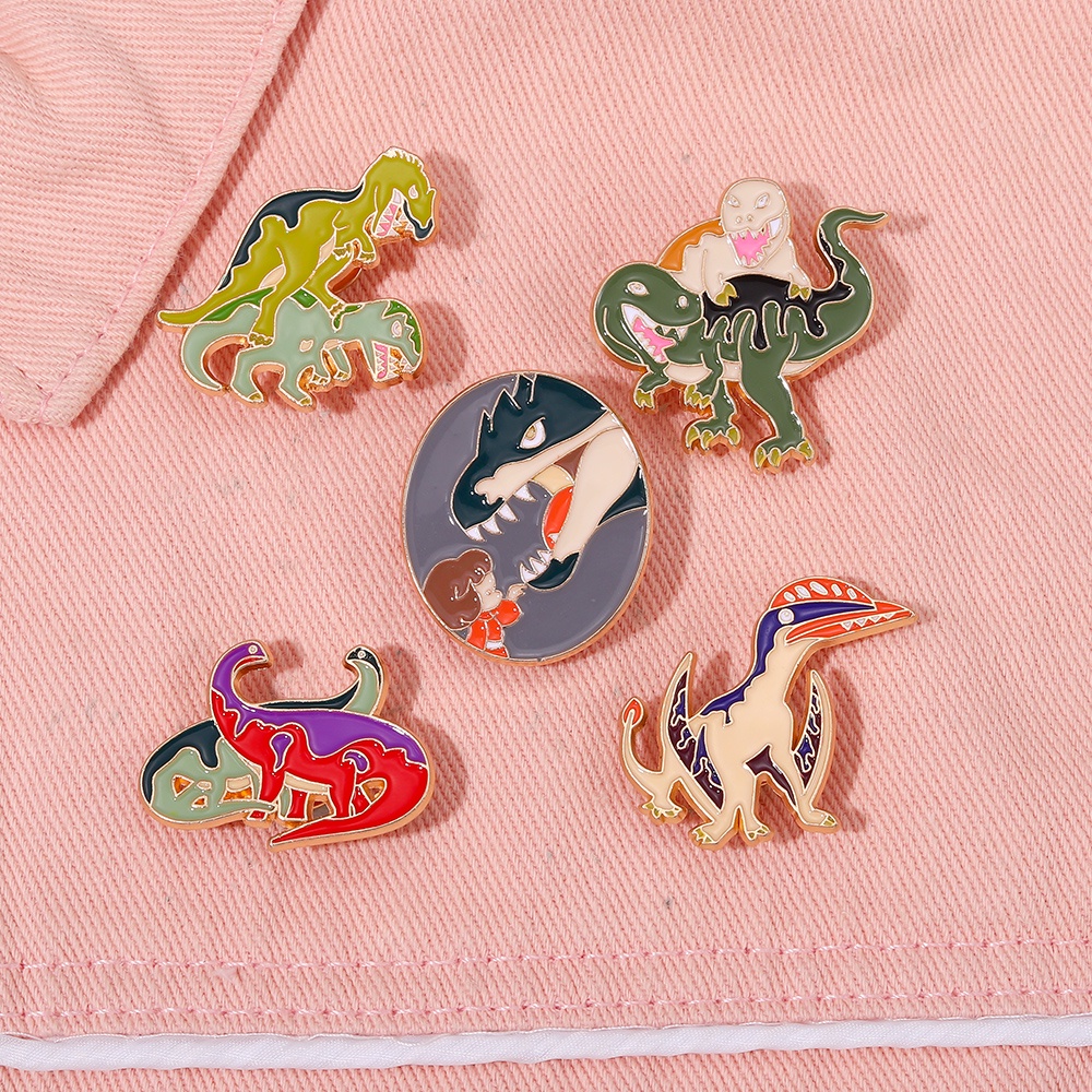 Cartoon Dinosaur Enamel Pins Tyrannosaurus Rex Pterosauria Brooch ...