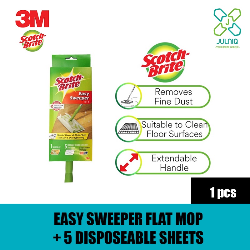 3M Scotch Brite Easy Sweeper Flat Mop + 5 Disposable Sheet ...