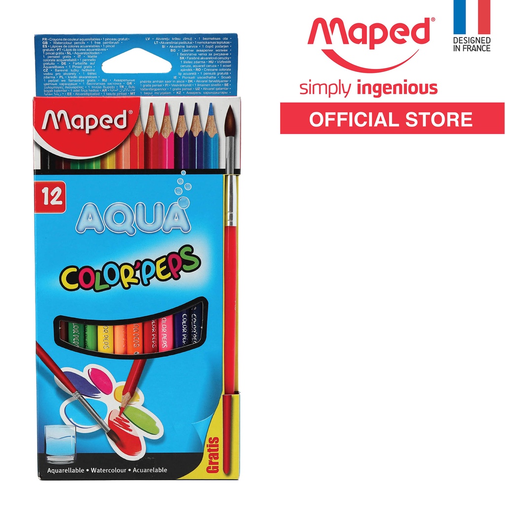 MAPED ColorPeps Aqua Watercolor Pencil with Paint Brush 12 Colors ...